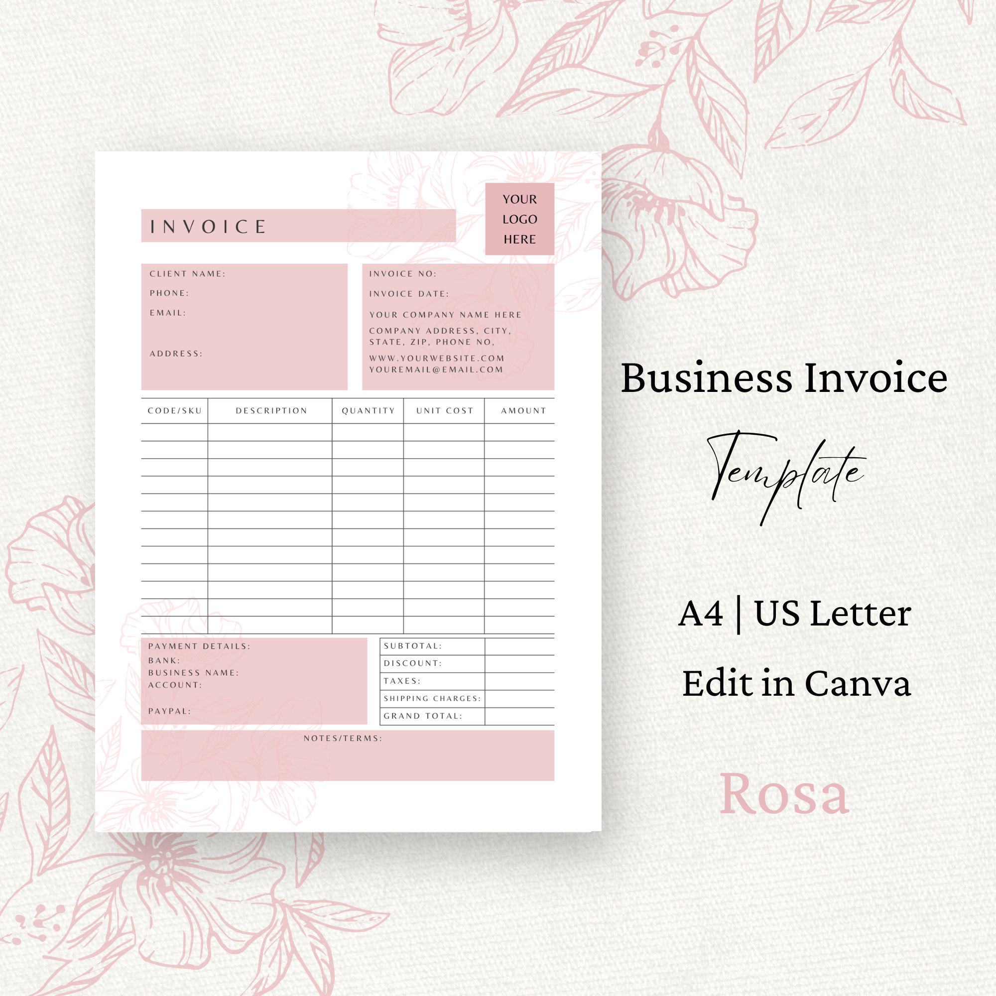 Florist Invoice Canva Template, Wedding Florist Order Form, Editable ...