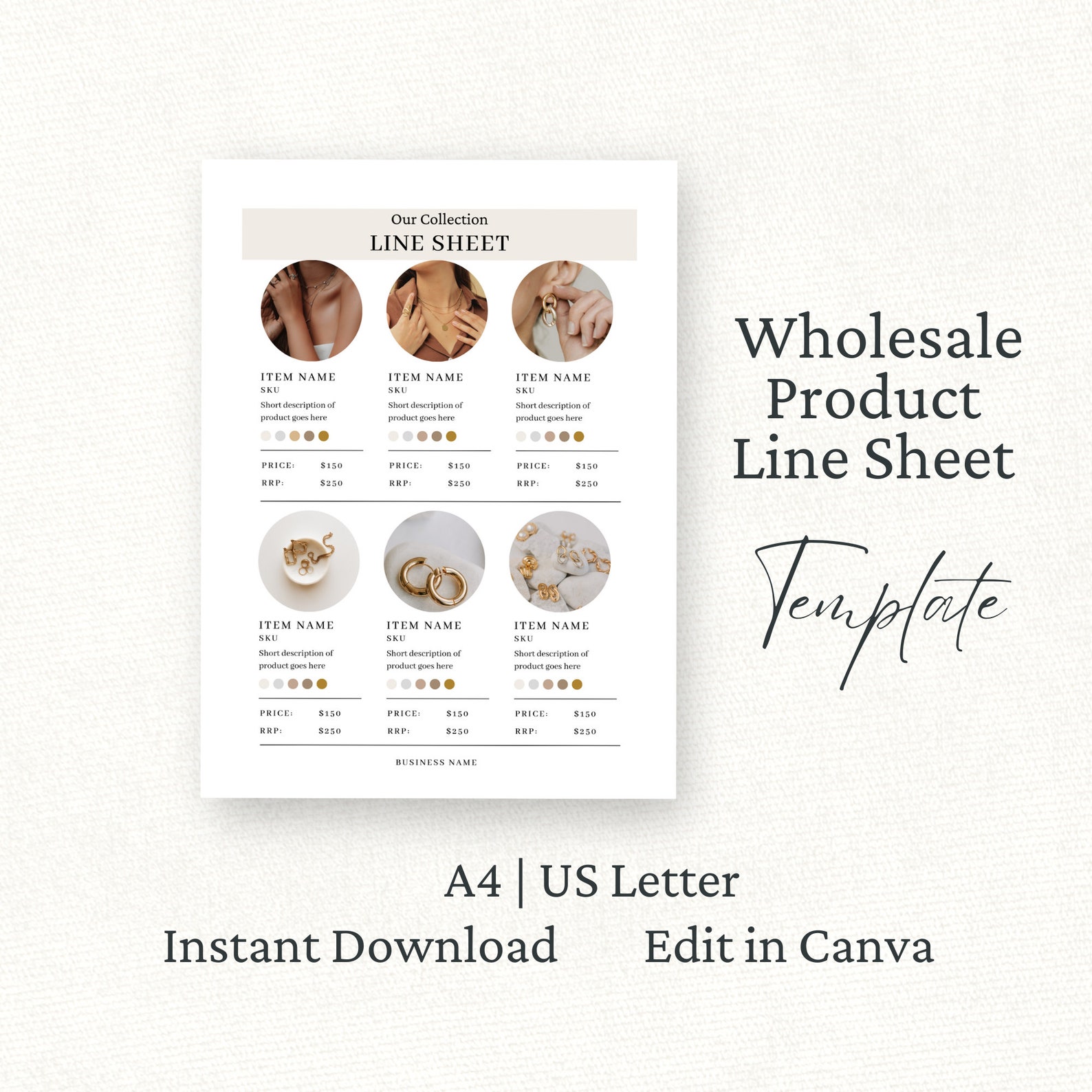 Wholesale Line Sheet Template, Canva Line Sheet, Wholesale Pricing ...