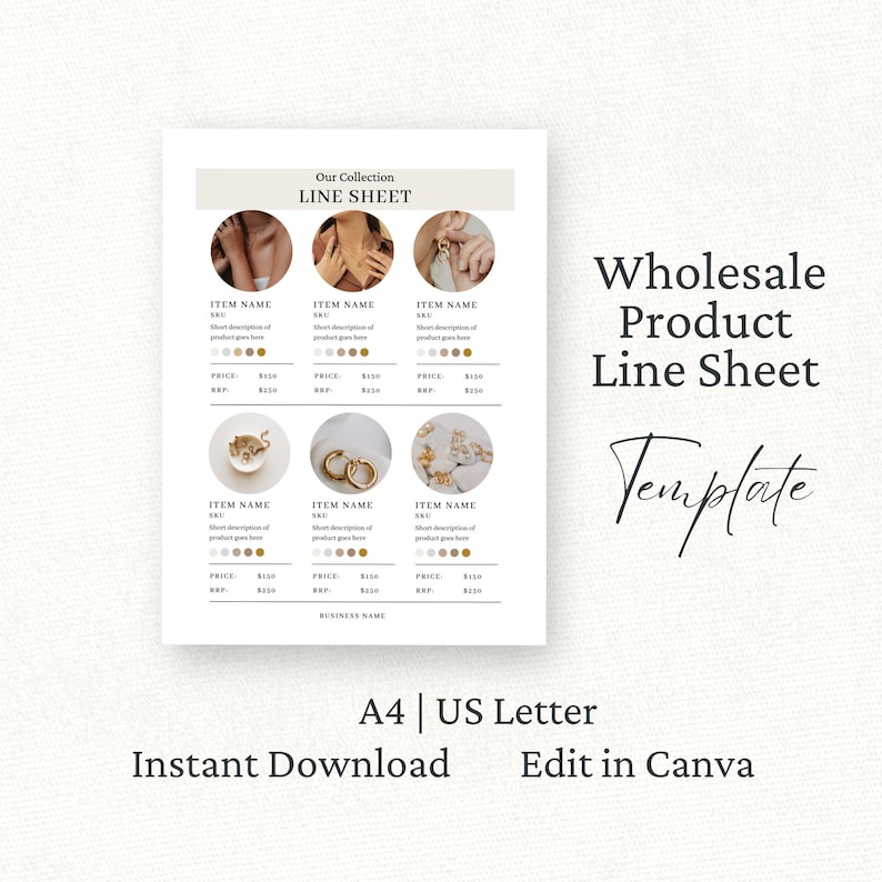 Wholesale Line Sheet Template, Canva Line Sheet, Wholesale Pricing ...