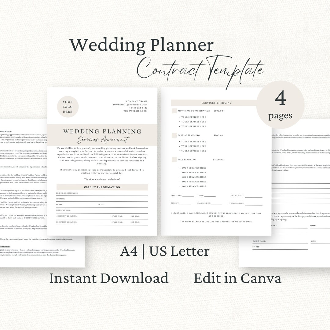 Wedding Planner Contract Template, Event Planning Services Agreement ...