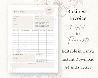 Florist Invoice Canva Template, Wedding Florist Order Form, Editable ...