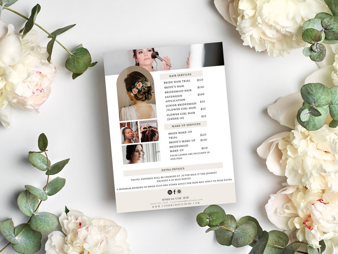 Wedding Hair & Makeup Pricing Guide Template, Bridal Party Hair Price ...