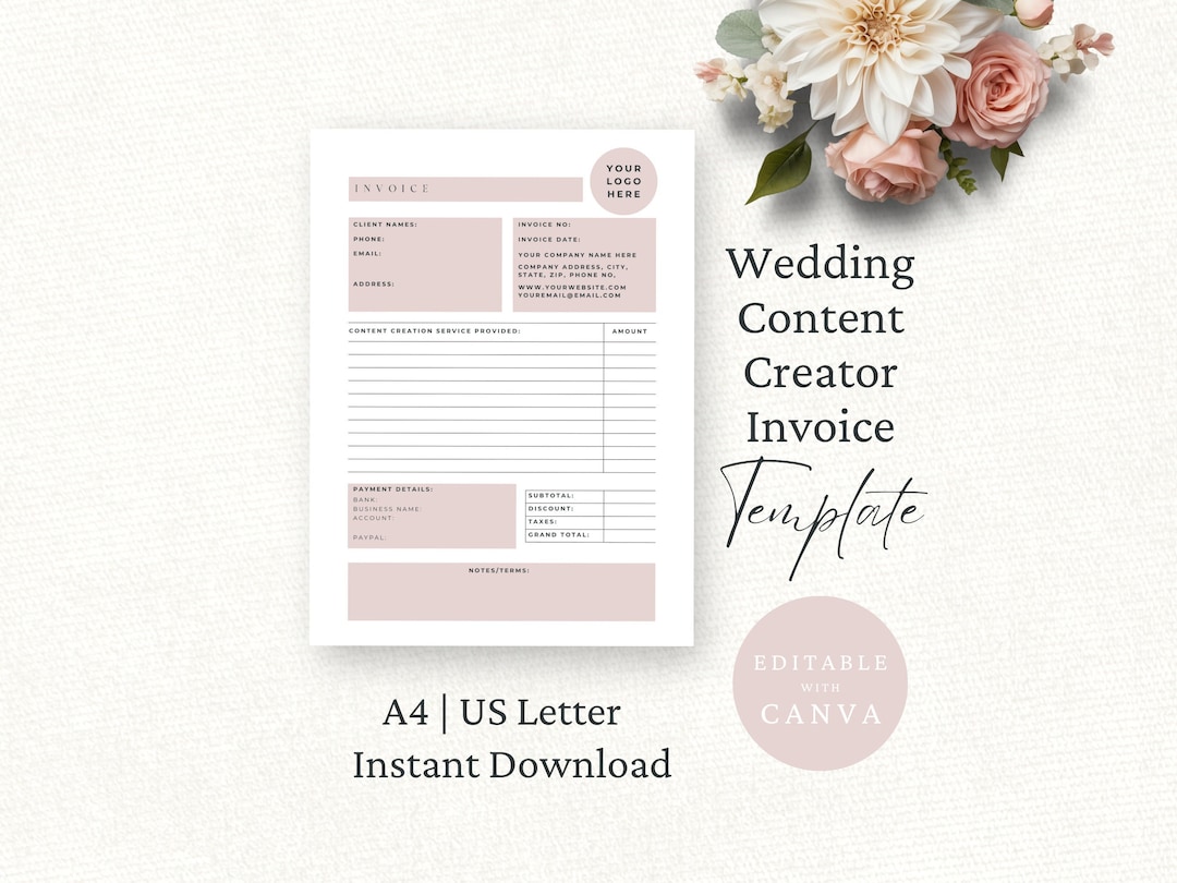 Wedding Content Creator Invoice, Canva Template, Event Planner Order ...