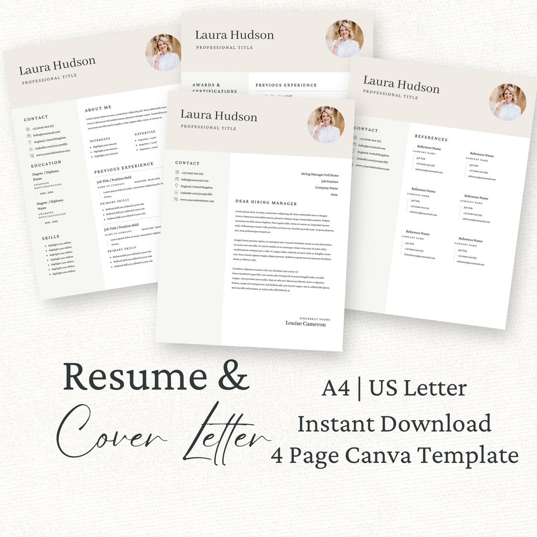 Resume and Cover Letter Template Canva, Modern CV Template, Teacher ...