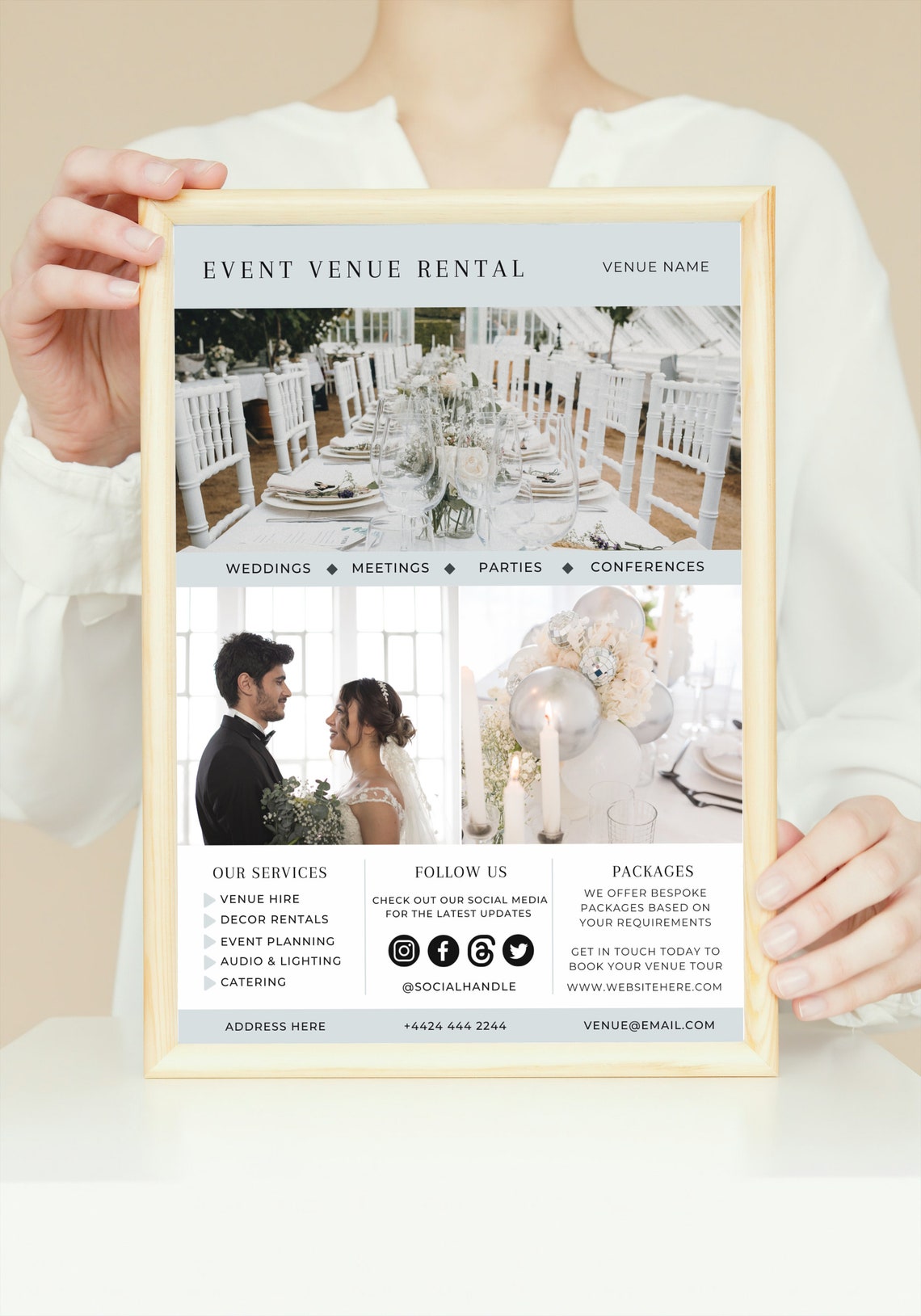 Event Venue Rental Flyer, Editable Canva Template, Wedding Venue Hire ...