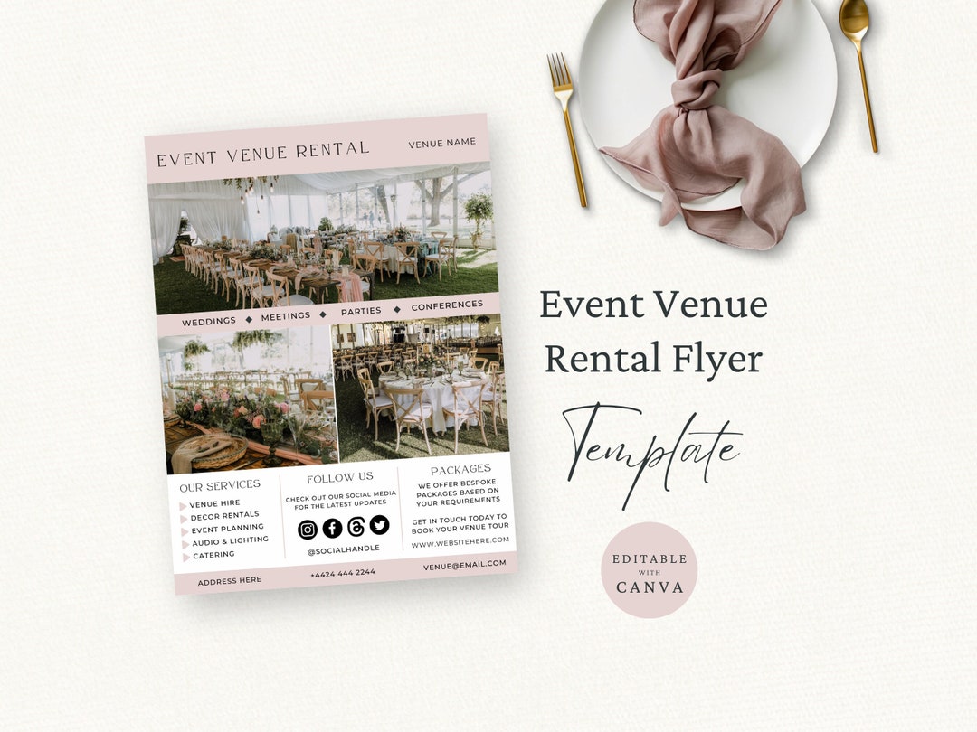 Event Venue Rental Flyer, Editable Canva Template, Wedding Venue Hire ...