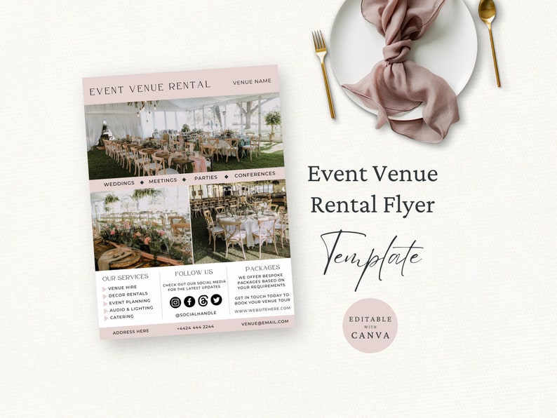 Event Venue Rental Flyer, Editable Canva Template, Wedding Venue Hire ...