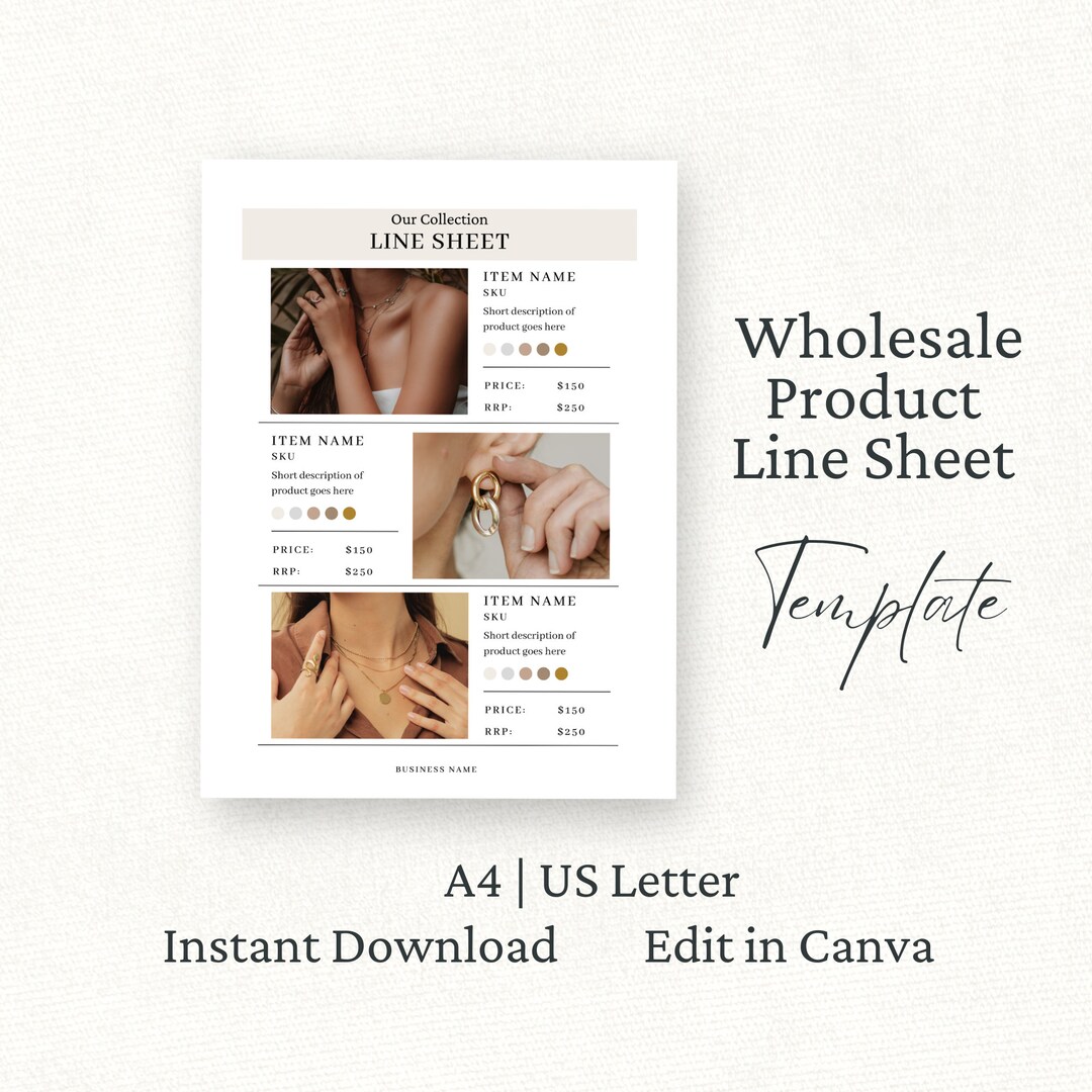 Wholesale Line Sheet Template, Canva Line Sheet, Wholesale Pricing ...