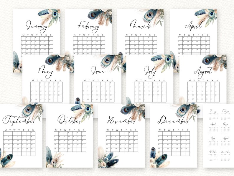 2024 Boho Peacock Calendar Printable 2024 Monthly Calendar - Etsy