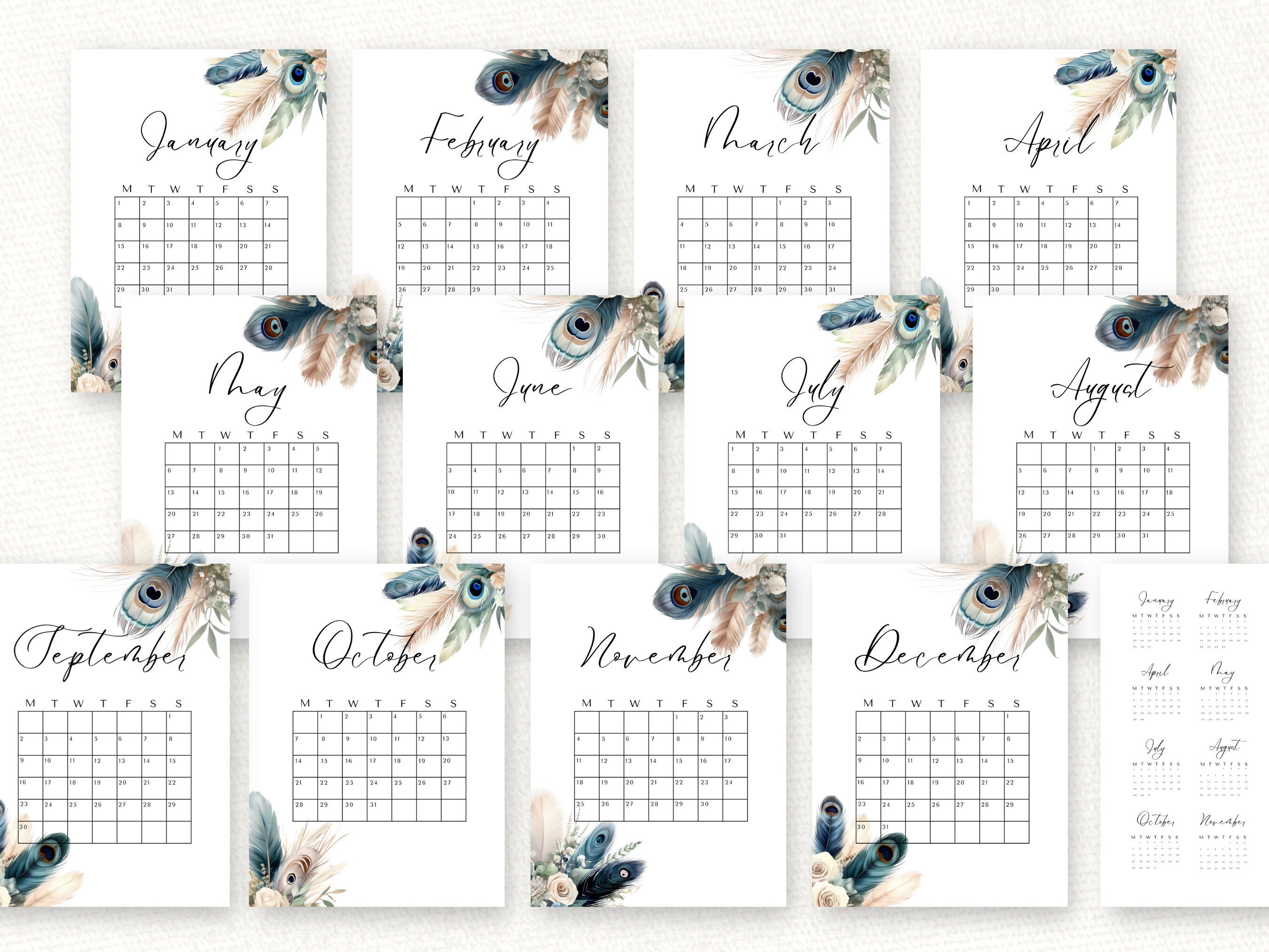 2024 Boho Peacock Calendar Printable 2024 Monthly Calendar - Etsy