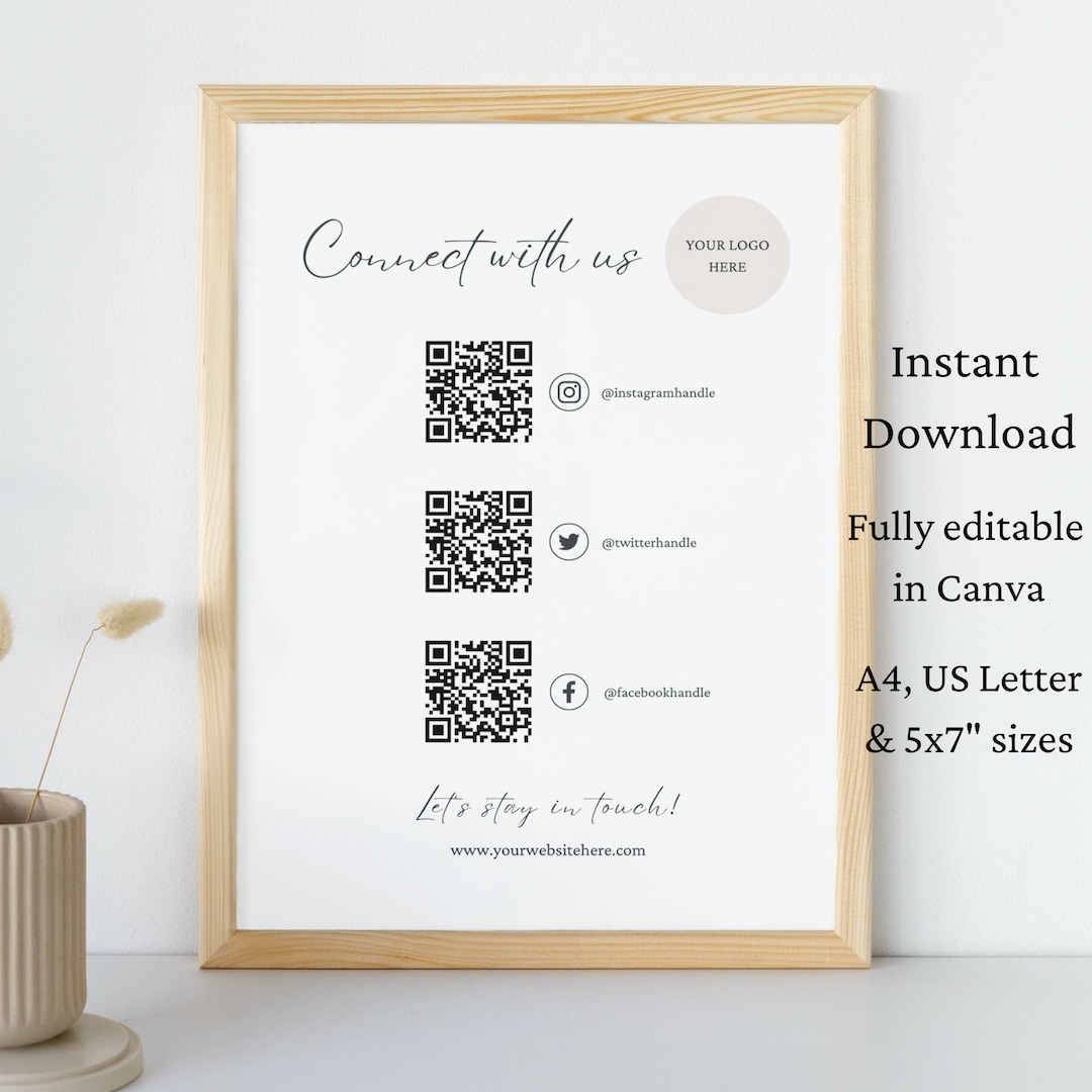 Connect With Us QR Code Sign Template, Social Media Sign QR Code, Canva ...