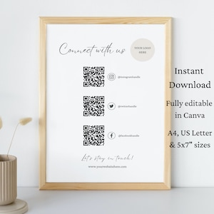 Connect With Us QR Code Sign Template, Social Media Sign QR Code, Canva ...