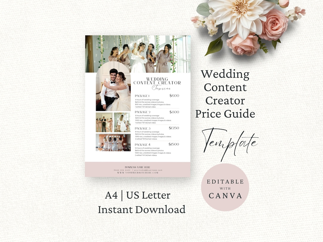 Wedding Content Creator Price List, Editable Canva Template, Services ...