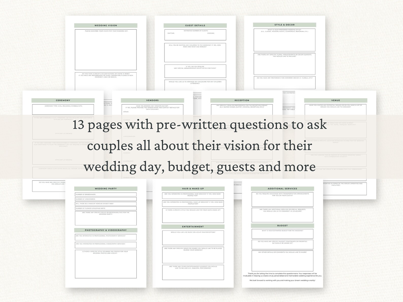 Wedding Planner Questionnaire, Bride & Groom Client Onboarding ...