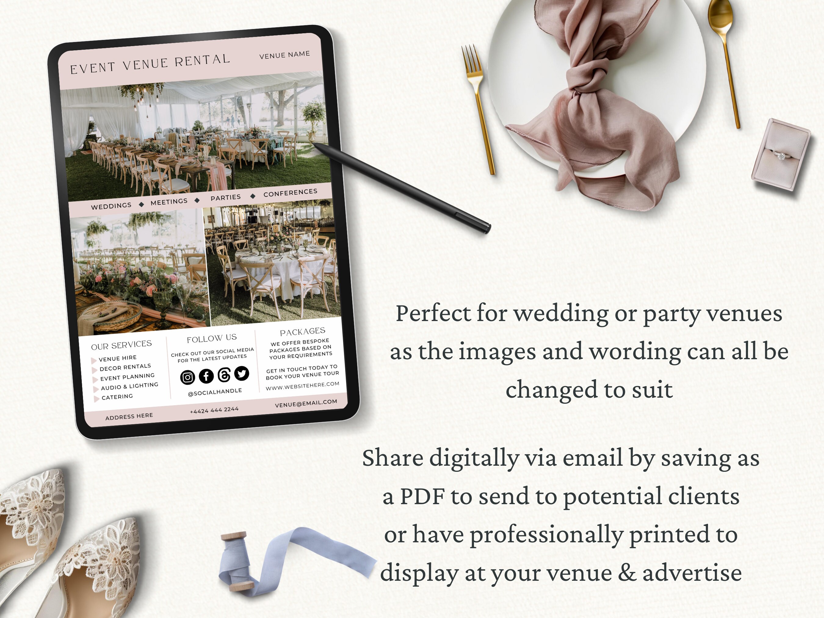 Event Venue Rental Flyer, Editable Canva Template, Wedding Venue Hire ...