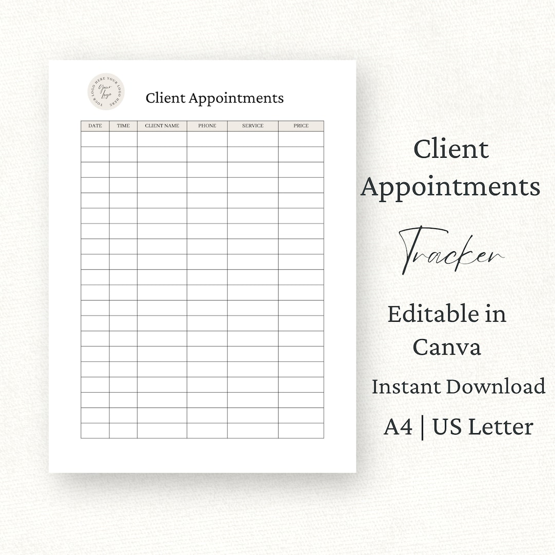 Client Appointment Tracker, Printable Appointment Log, Canva Template ...