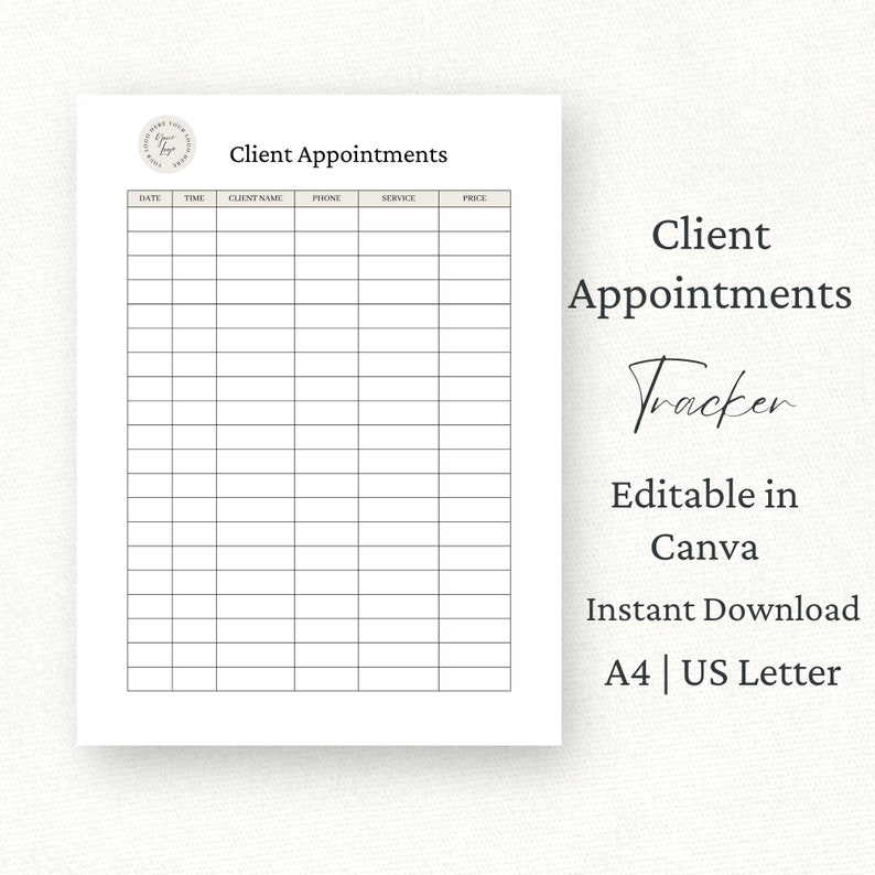 Client Appointment Tracker, Printable Appointment Log, Canva Template ...