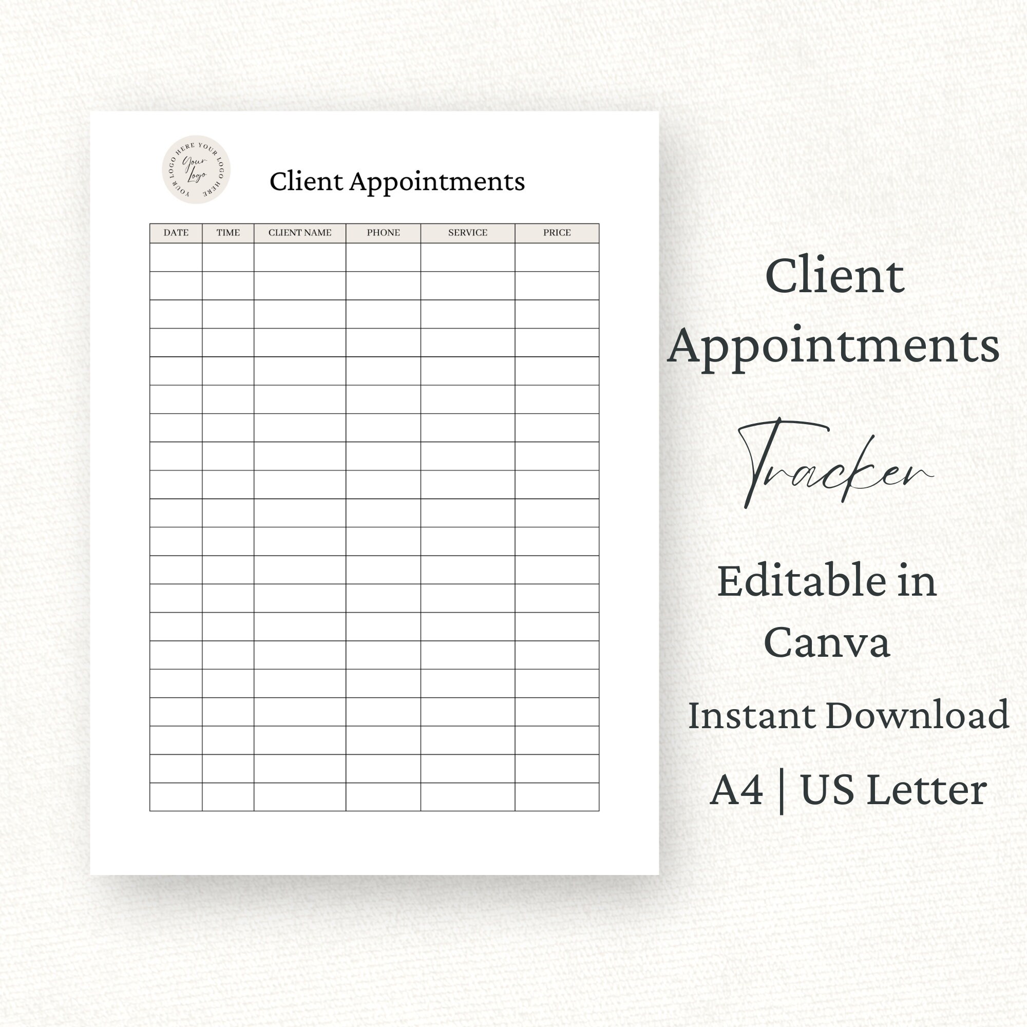 Client Appointment Tracker, Printable Appointment Log, Canva Template ...