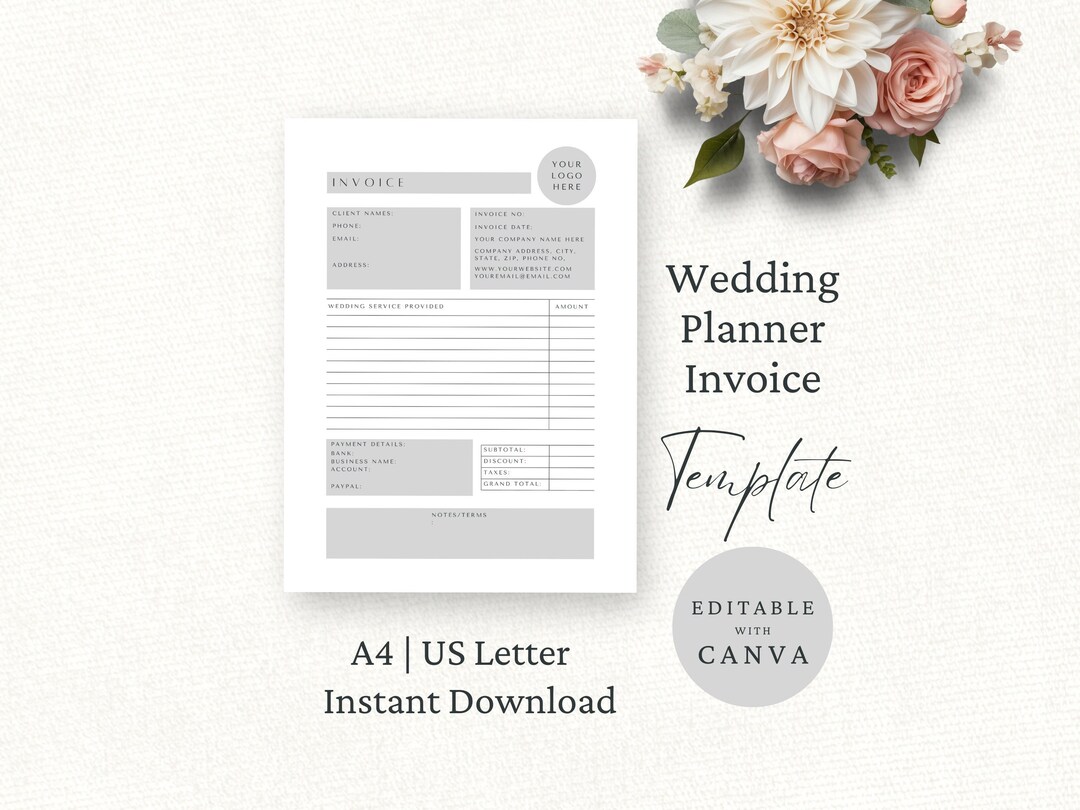 Wedding Planner Invoice Canva Template, Event Planner Order Form ...