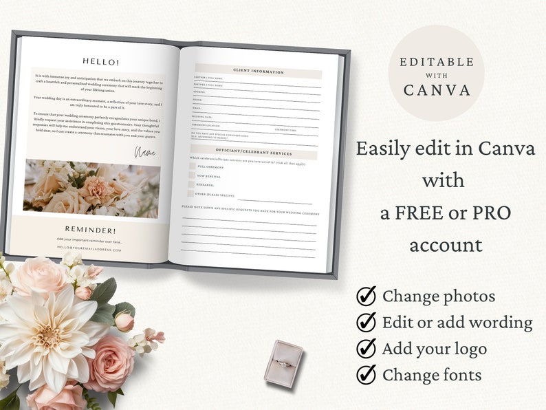 Wedding Celebrant Client Questionnaire, Editable Canva Template ...