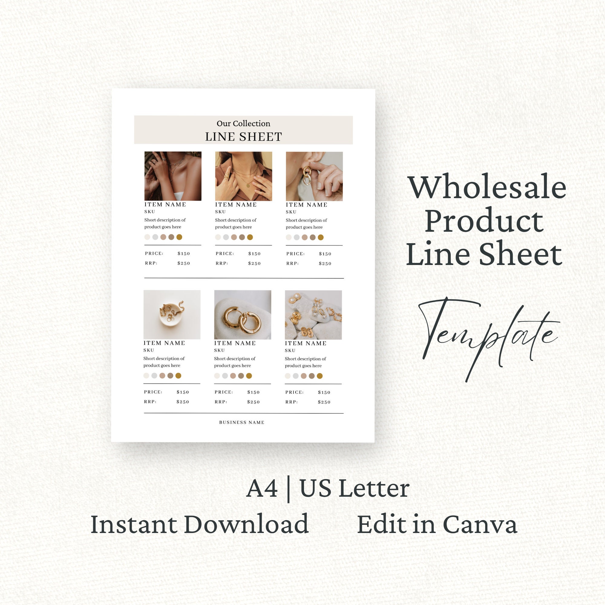 Wholesale Line Sheet Template, Canva Line Sheet, Wholesale Pricing ...