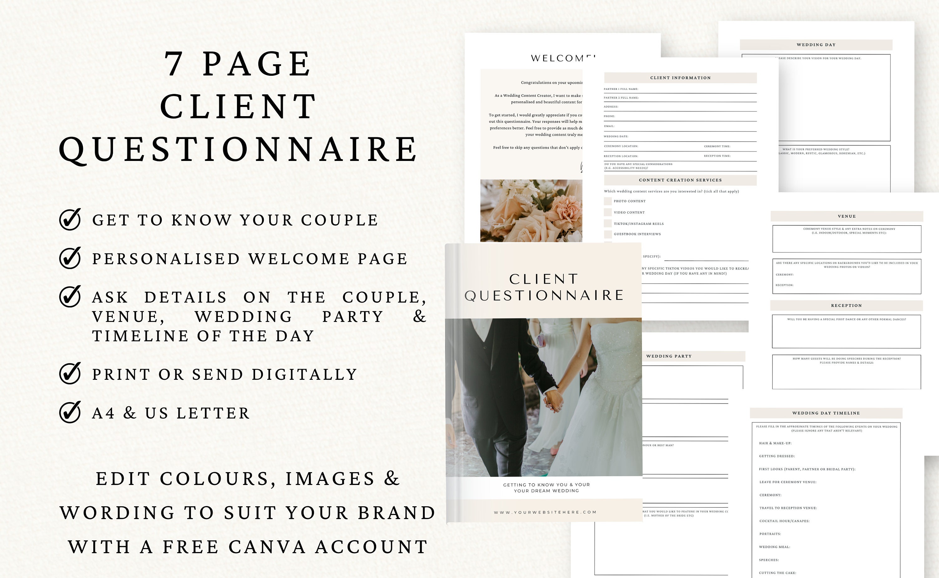 Wedding Content Creator Bundle, Wedding Client Onboarding, Editable ...