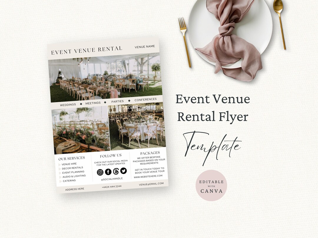 Event Venue Rental Flyer Canva Template, Wedding Venue Hire Advert ...