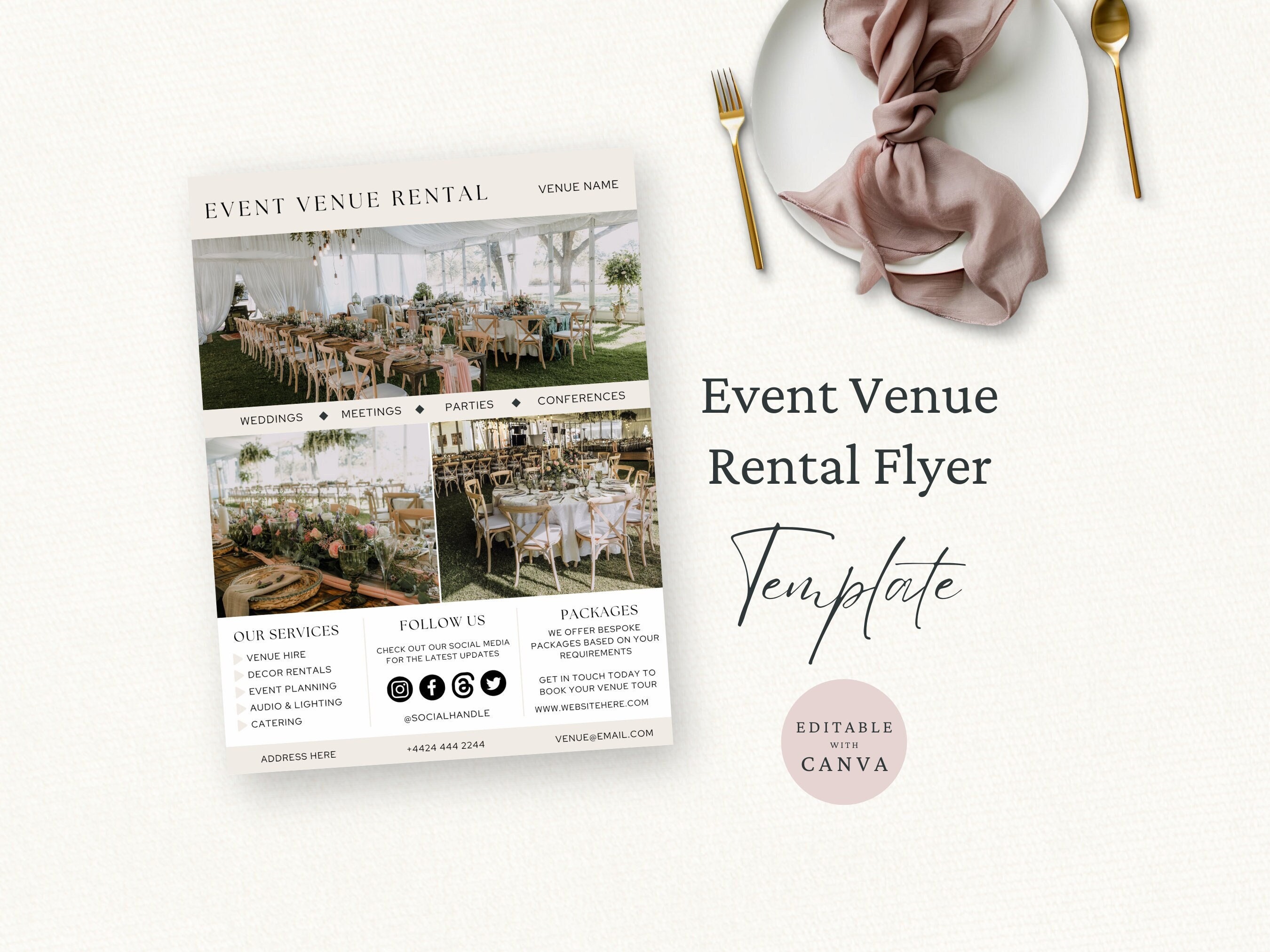 Event Venue Rental Flyer Canva Template, Wedding Venue Hire Advert ...
