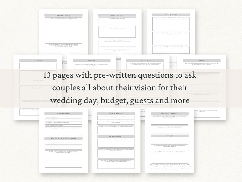 Printable Wedding Planner Questionnaire Template, Bride & Groom Client ...