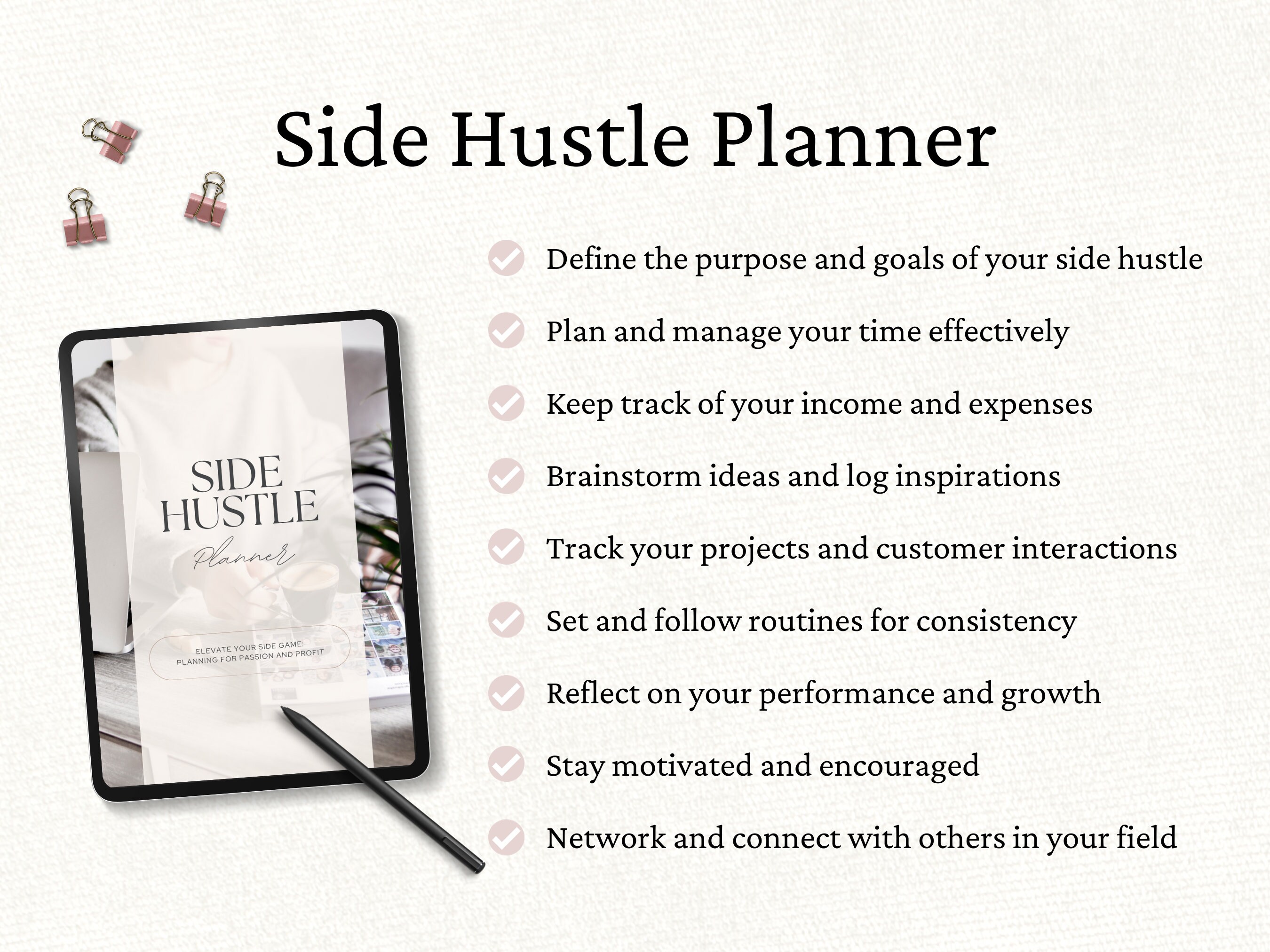 Side Hustle Planner, Printable Business Startup Workbook, Entrepreneur ...