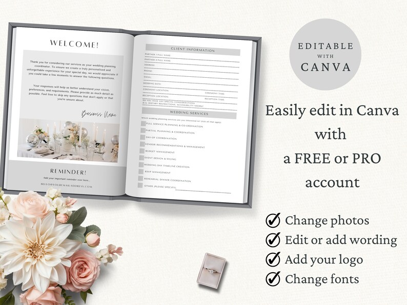 Printable Wedding Planner Questionnaire Template, Bride & Groom Client ...