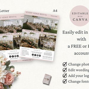 Event Venue Rental Flyer, Editable Canva Template, Wedding Venue Hire ...