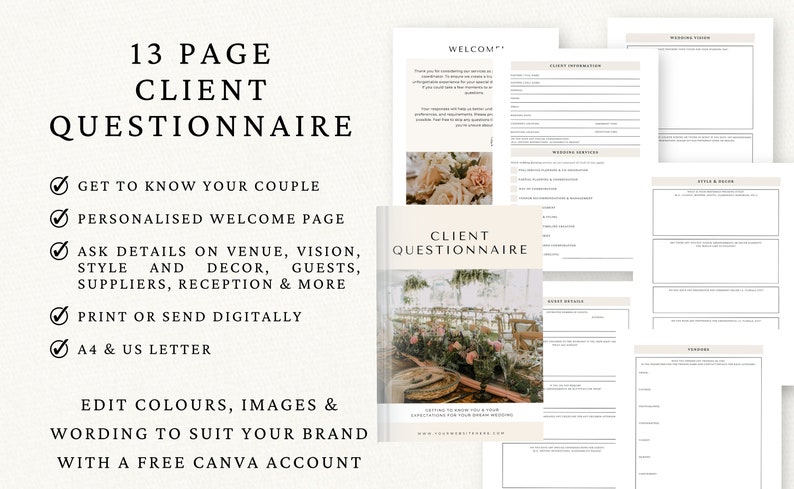 Wedding Planner Client Questionnaire, Bride & Groom Client Onboarding ...