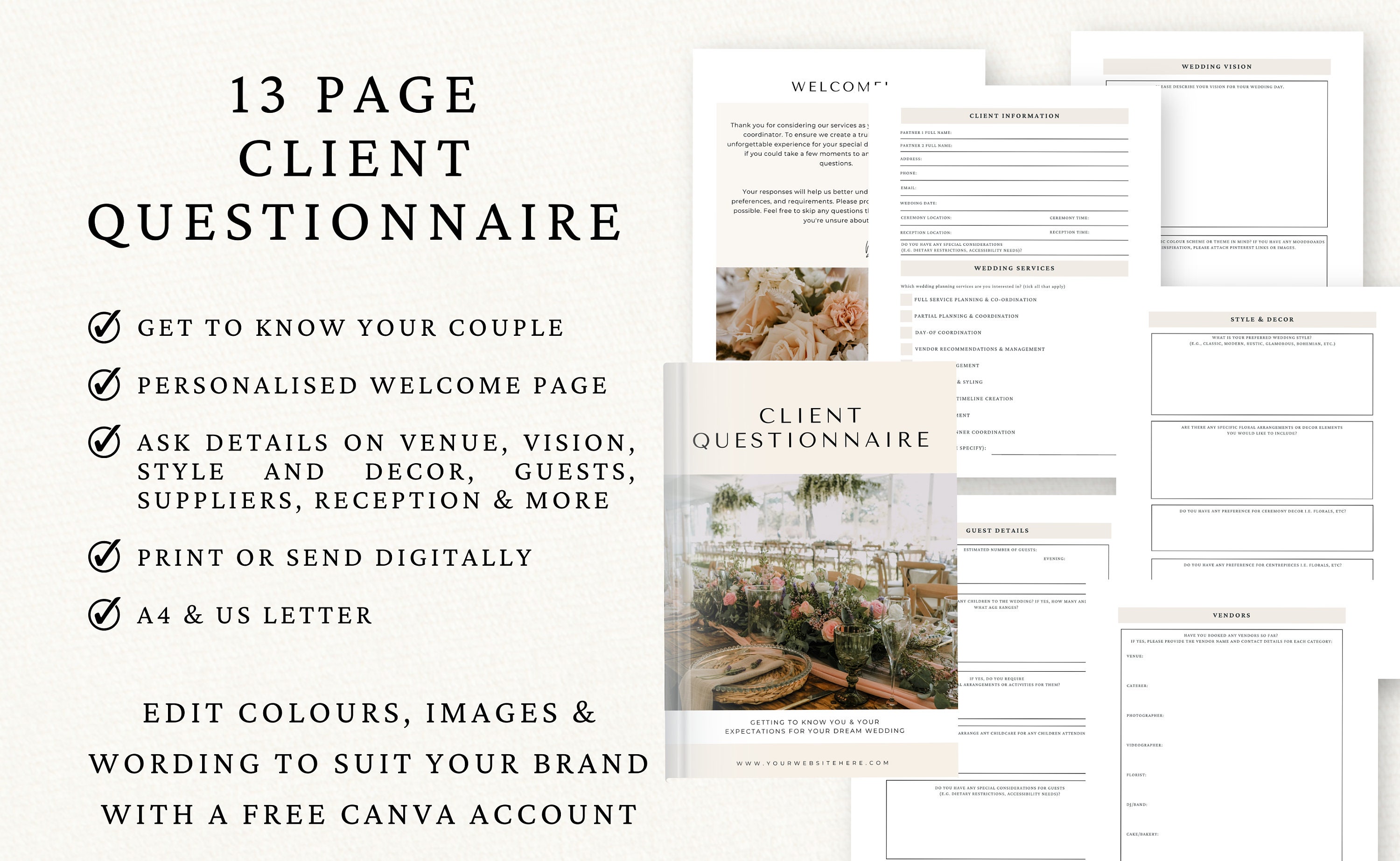 Wedding Planner Client Questionnaire, Bride & Groom Client Onboarding ...