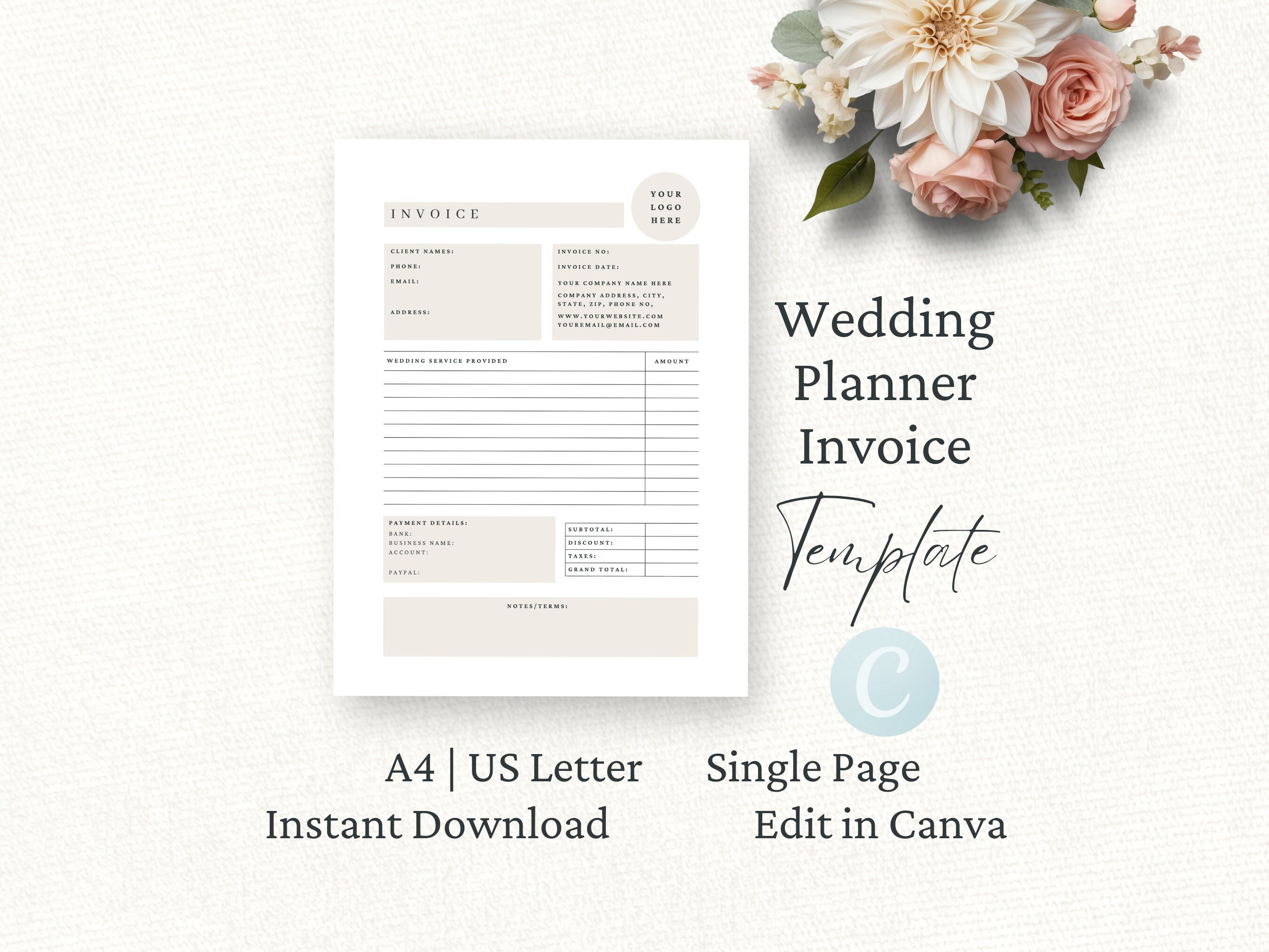 Wedding Planner Invoice Canva Template, Event Planner Order Form ...