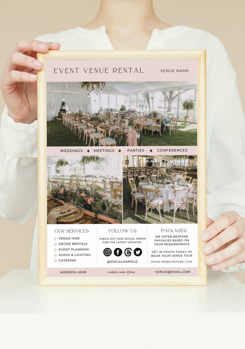 Event Venue Rental Flyer, Editable Canva Template, Wedding Venue Hire ...