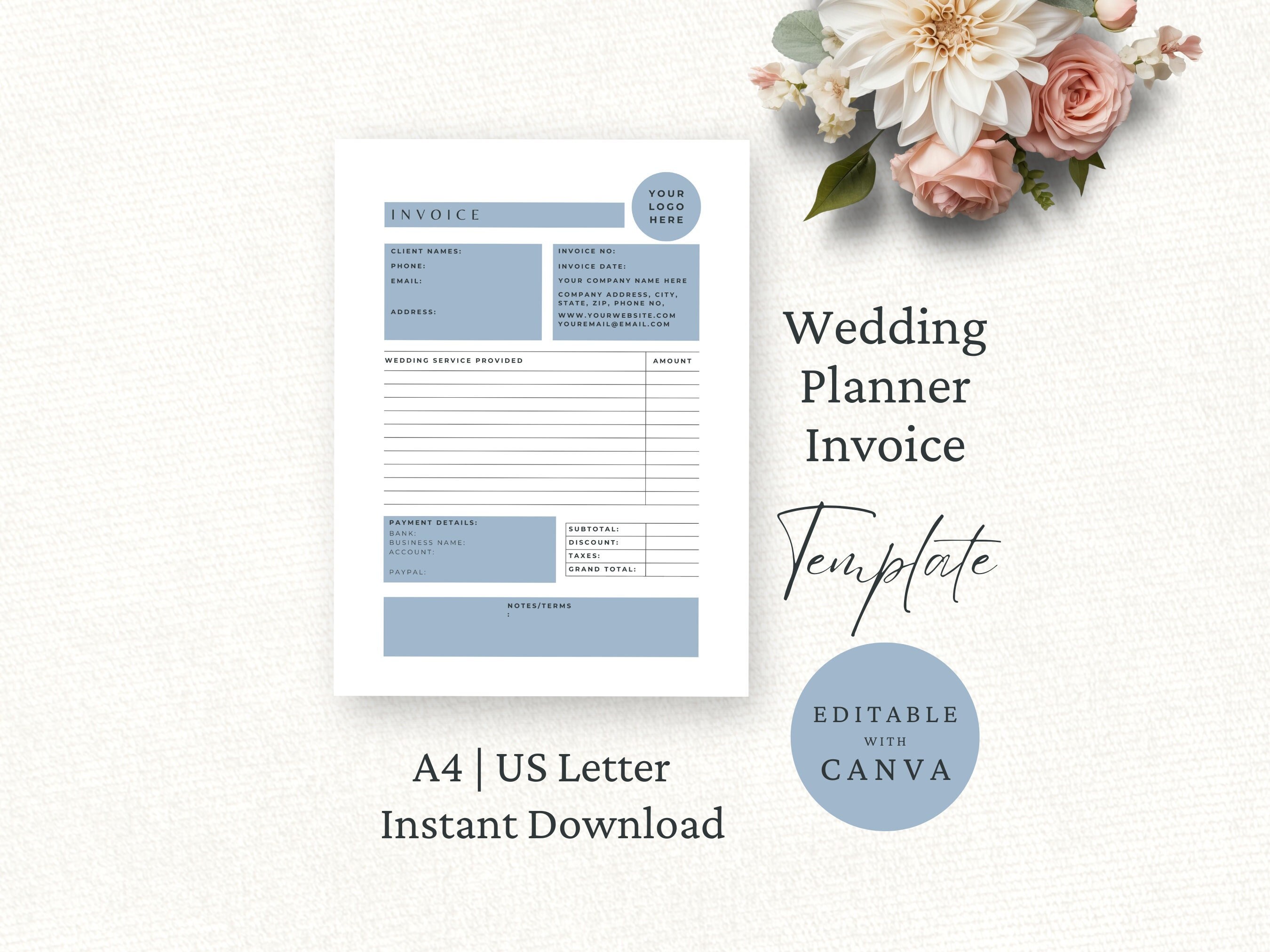 Wedding Planner Invoice Canva Template, Event Planner Order Form ...