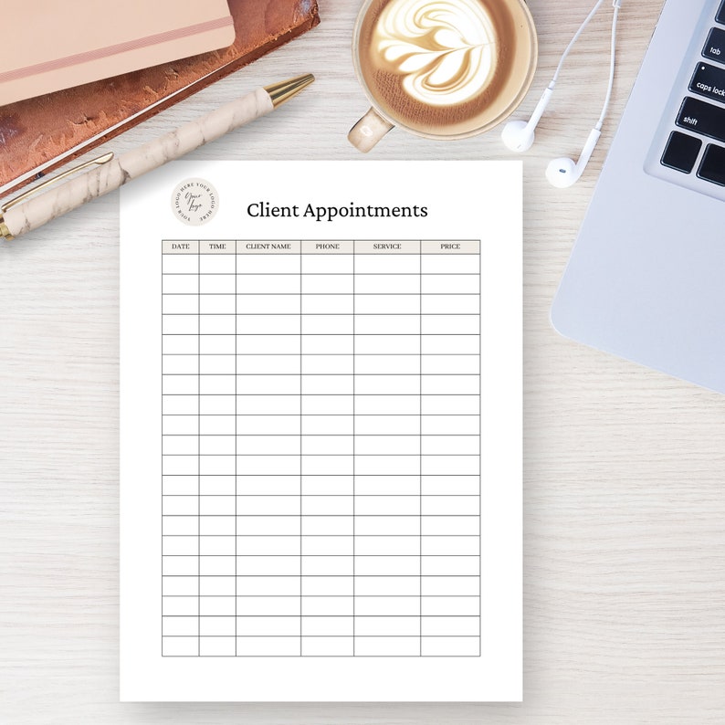 Client Appointment Tracker, Printable Appointment Log, Canva Template ...