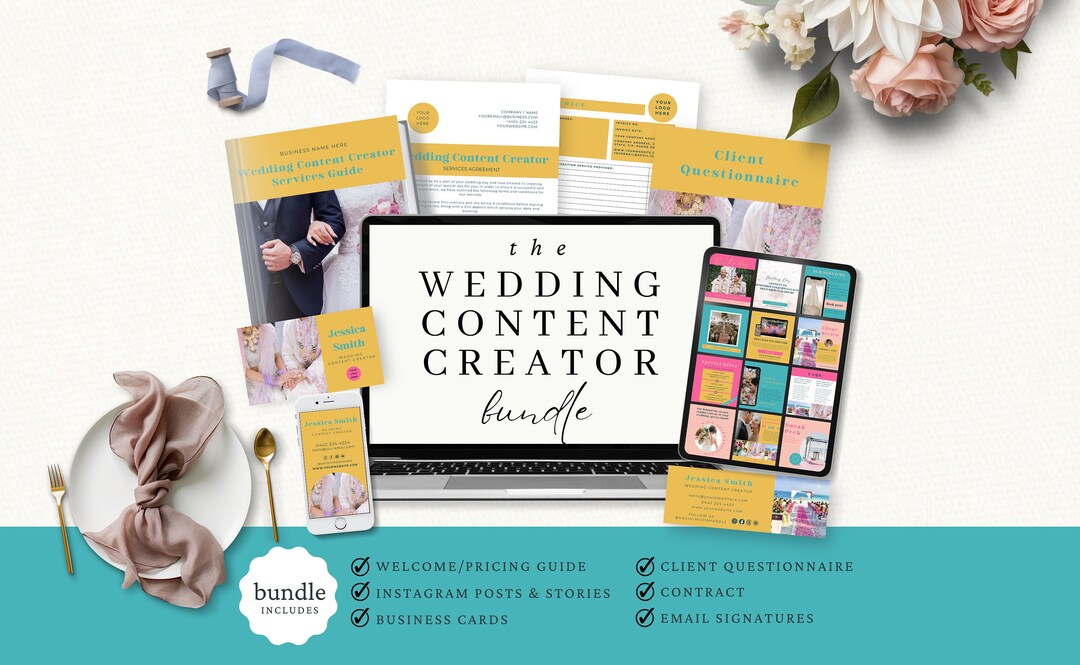 Wedding Content Creator Bundle, Wedding Client Onboarding, Editable ...