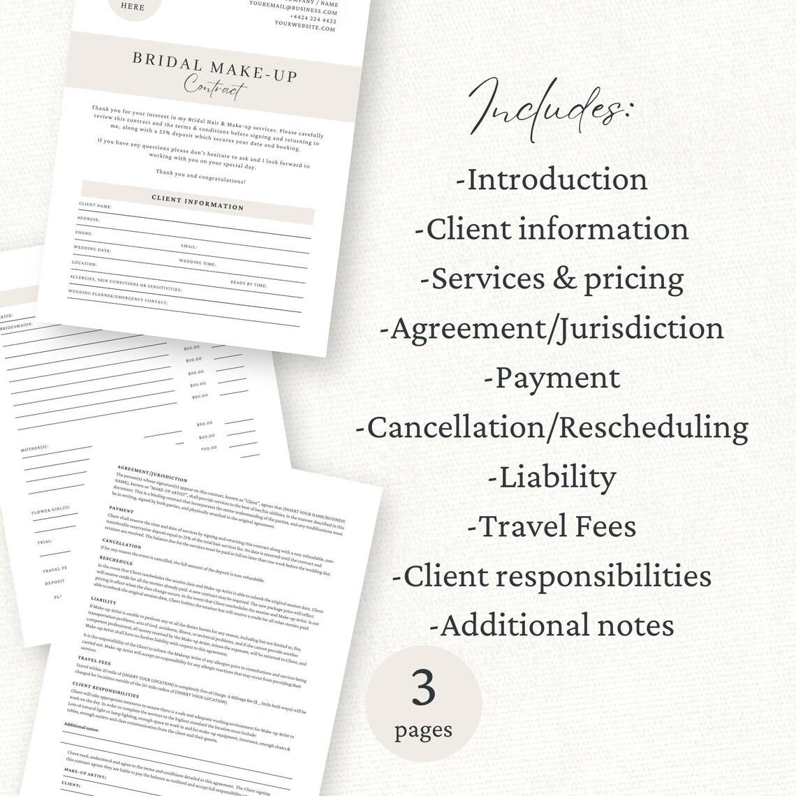 Makeup Artist Bridal Contract Template, Wedding Make-up Services ...