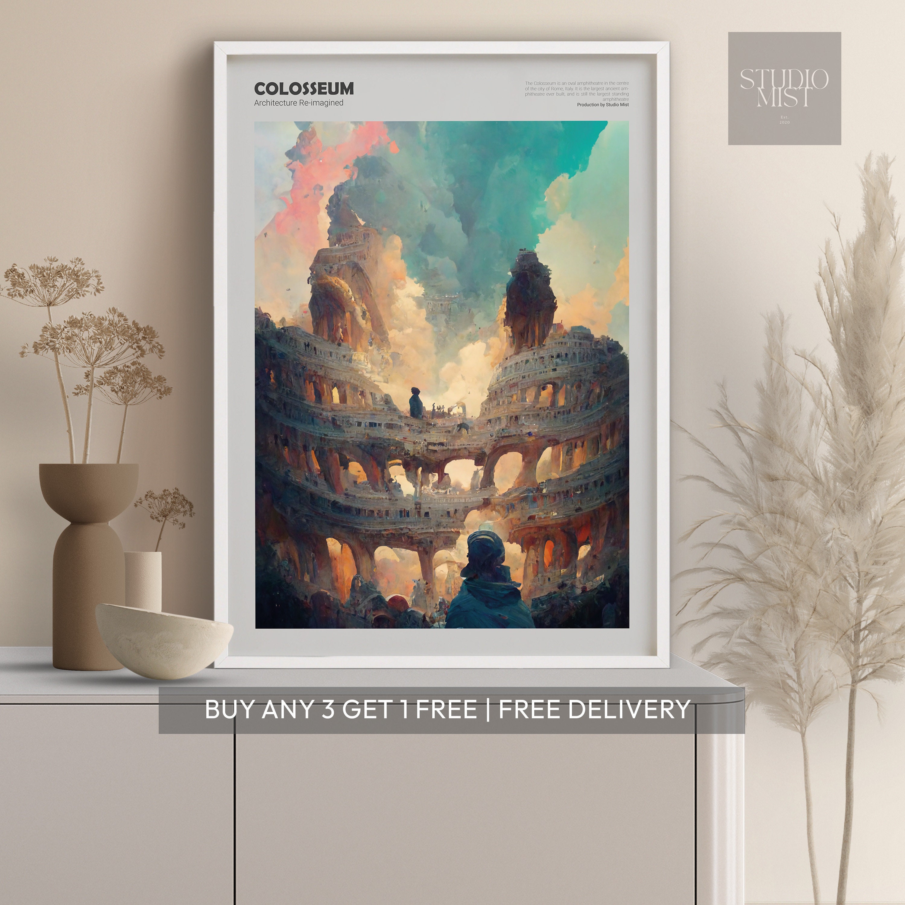 Colosseum Rome Print Italy Reimagined Famous Iconic - Etsy