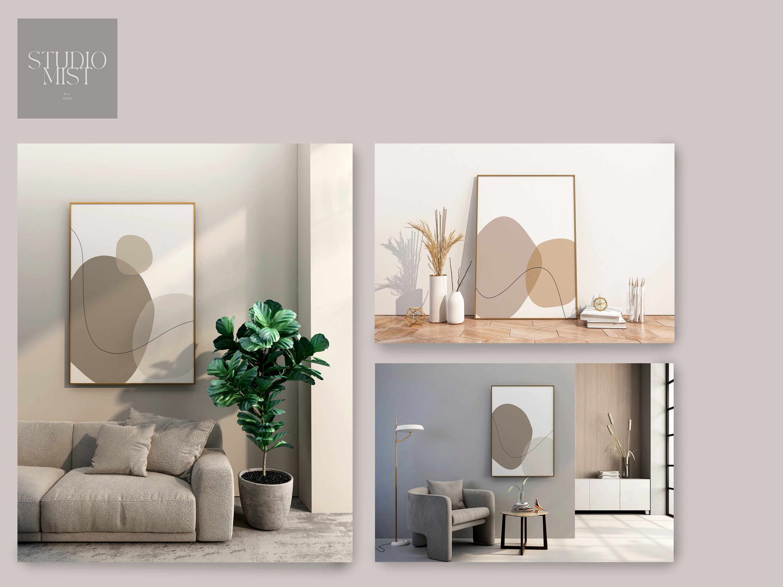 8 Frame Poster Mockup Bundle | Morandi Colour Tone| Modern Contemporary ...