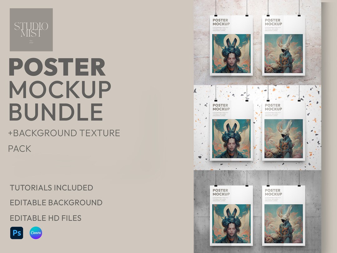 Dual Clipped Hanged Textured Poster Mockup | Colourful Modern ...