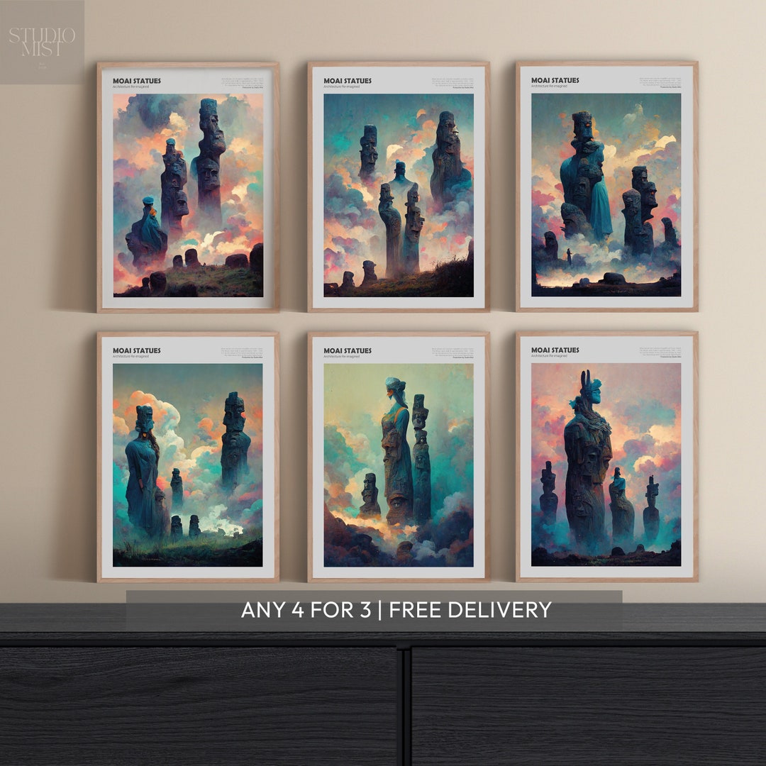 Moai Statues Easter Island Print Reimagined | Famous Iconic ...