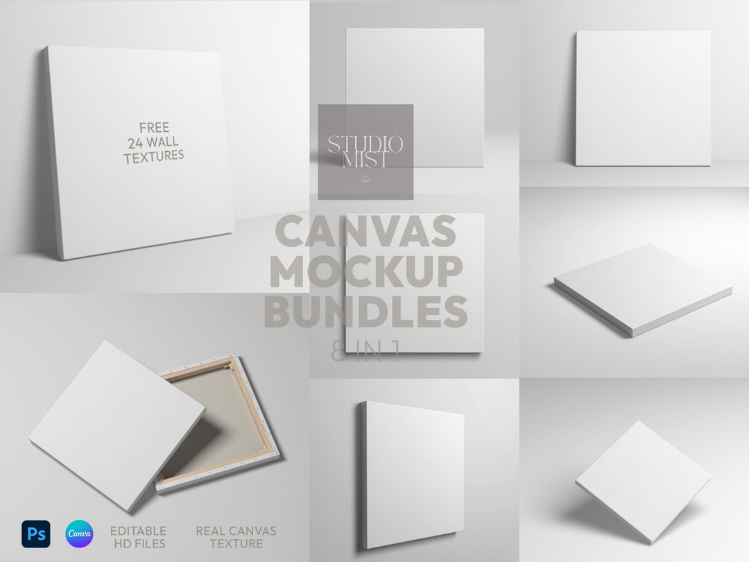 1x1 Square White Canvas Mockup Bundle 8in1 + Free 24texture Pack ...