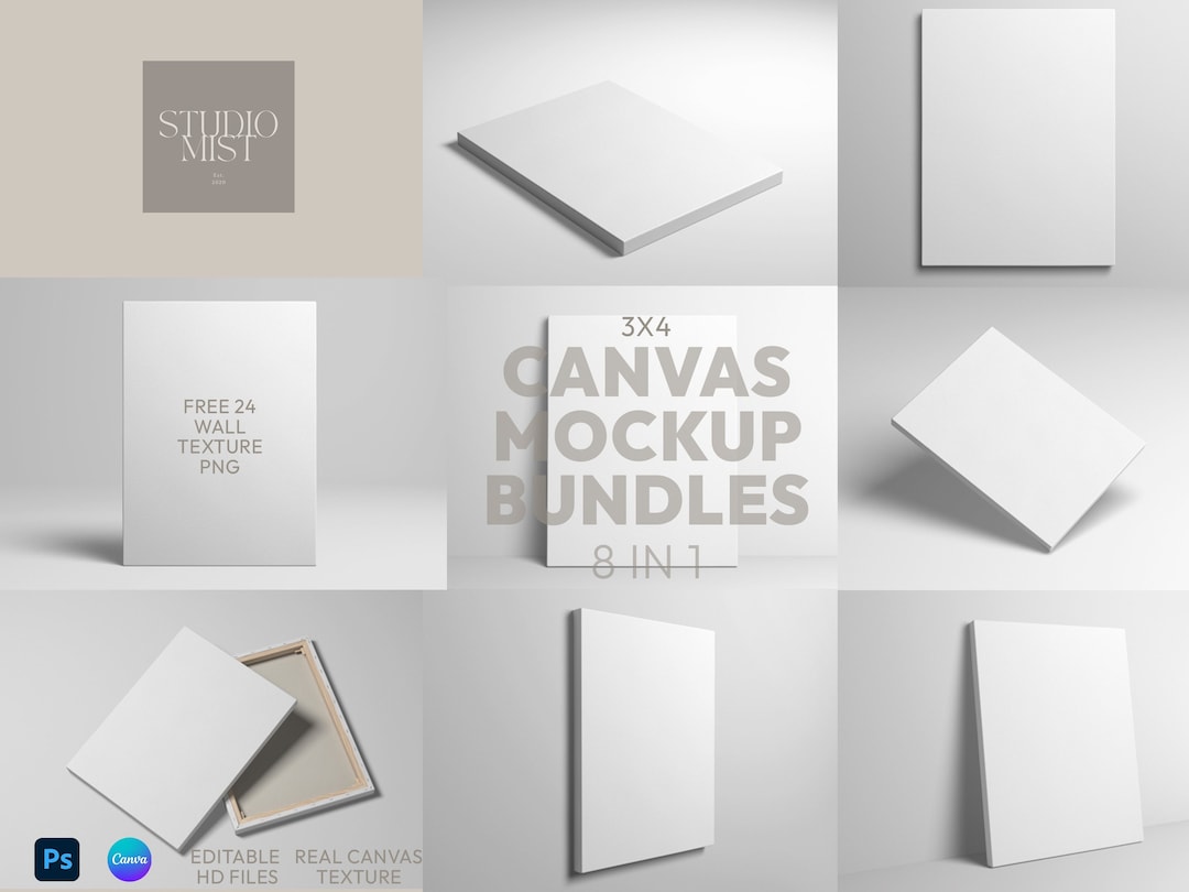 3x4 9x16 White Canvas Mockup Bundle 8in1 + Free 24texture Pack | Modern ...