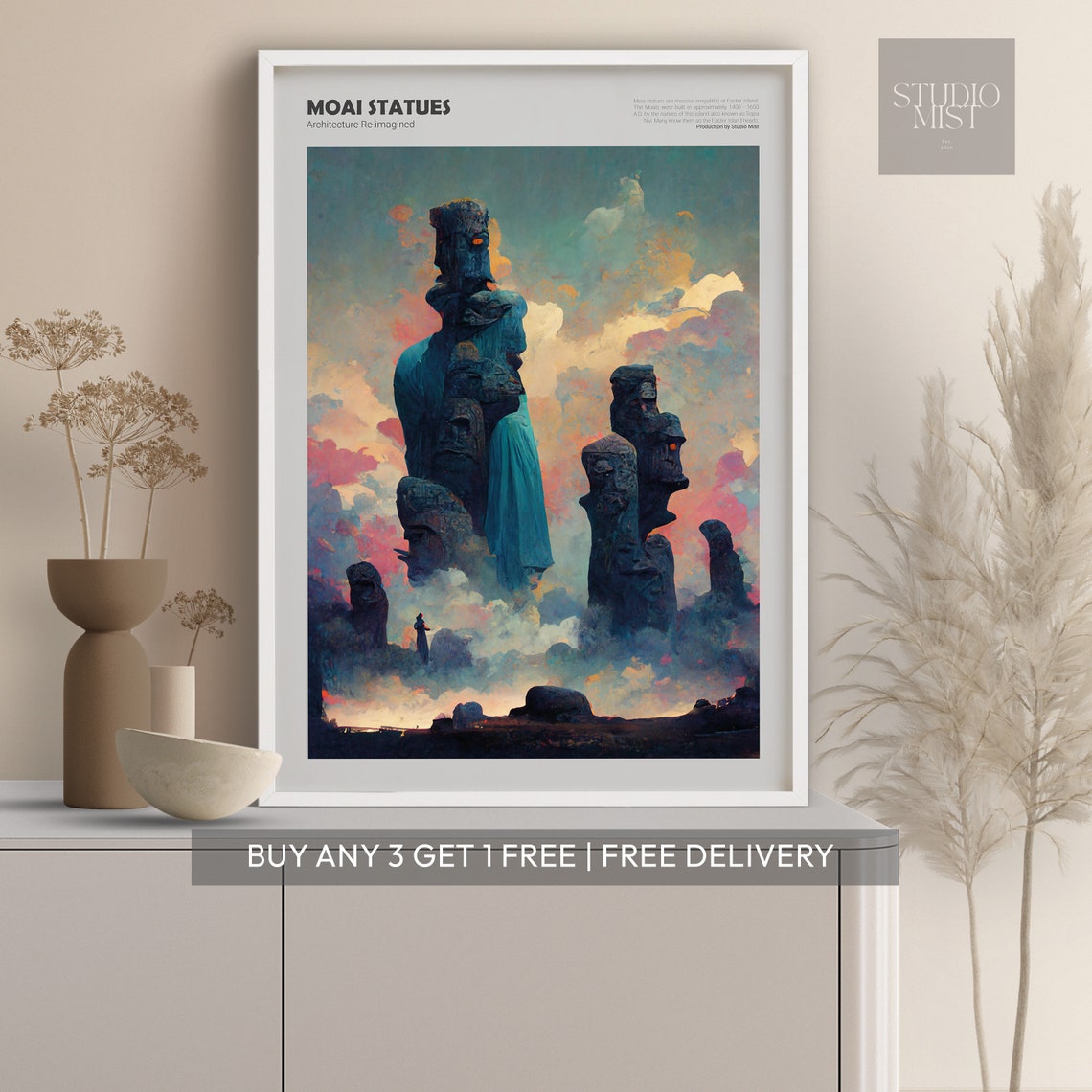 Moai Statues Easter Island Print Reimagined | Famous Iconic ...