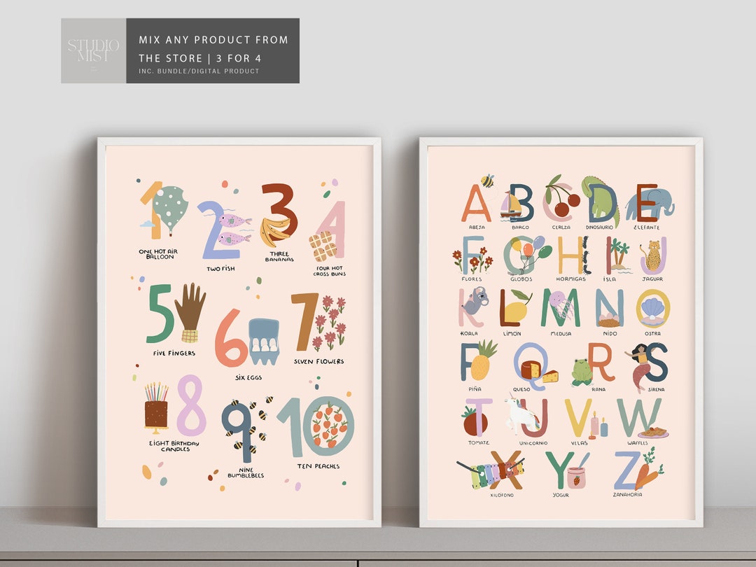 Set of 4 Cute Kid Alphabet Abc Art Print | Nursery Children Poster ...