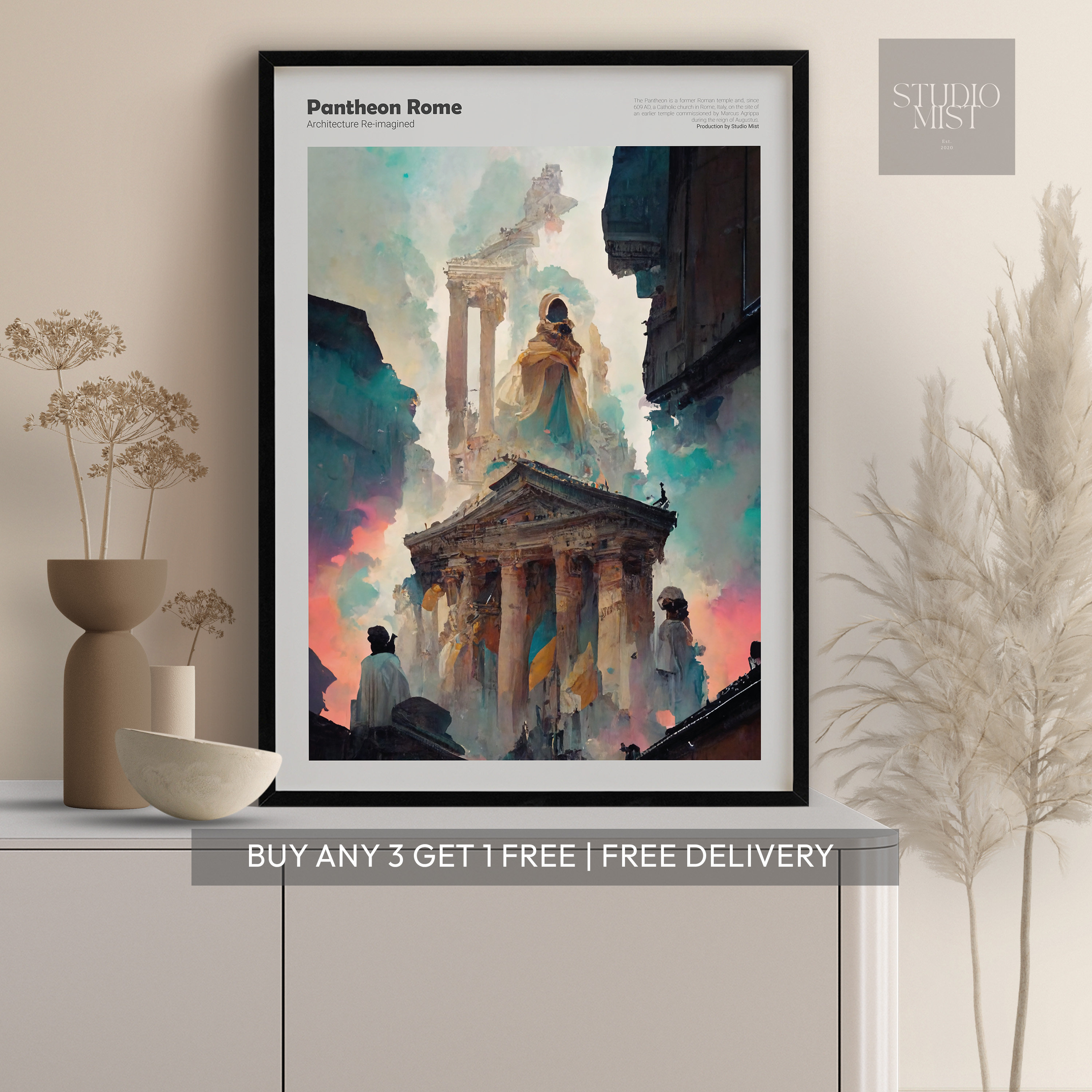 Pantheon Rome Print Italy Reimagined Famous Iconic - Etsy