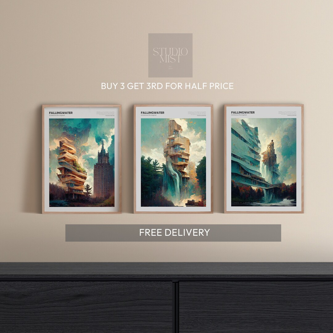 Fallingwater Print Reimagined, F.l.wright, Pennsylvania | Famous Iconic ...